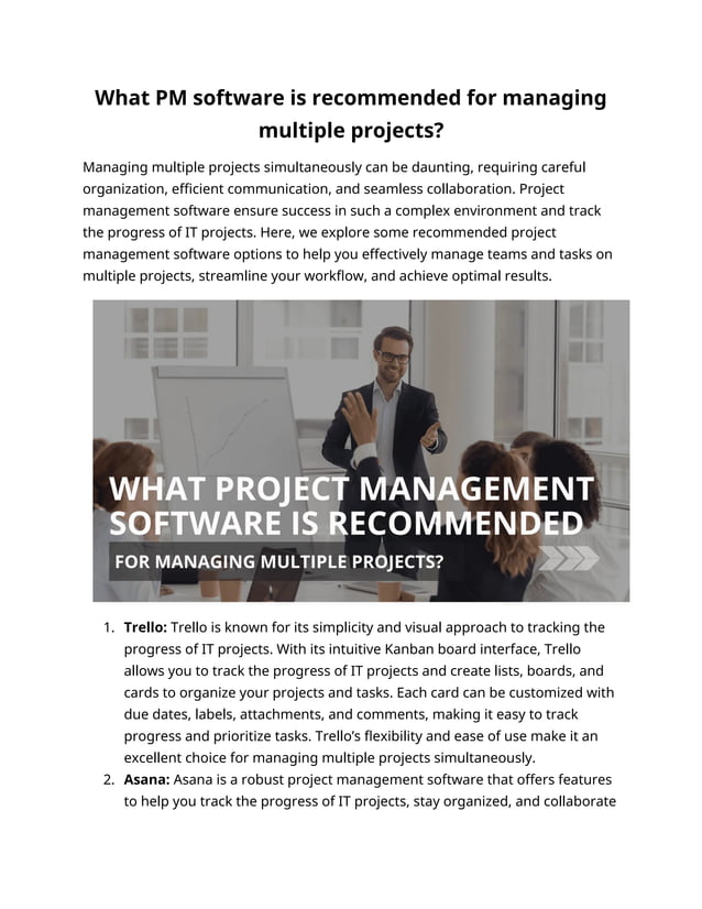 What PM software is recommended for managing multiple projects? | PDF