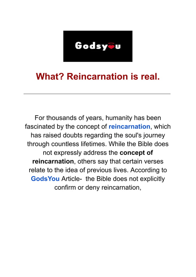 Reincarnation is real? | PDF | Christianity | Religion & Spirituality