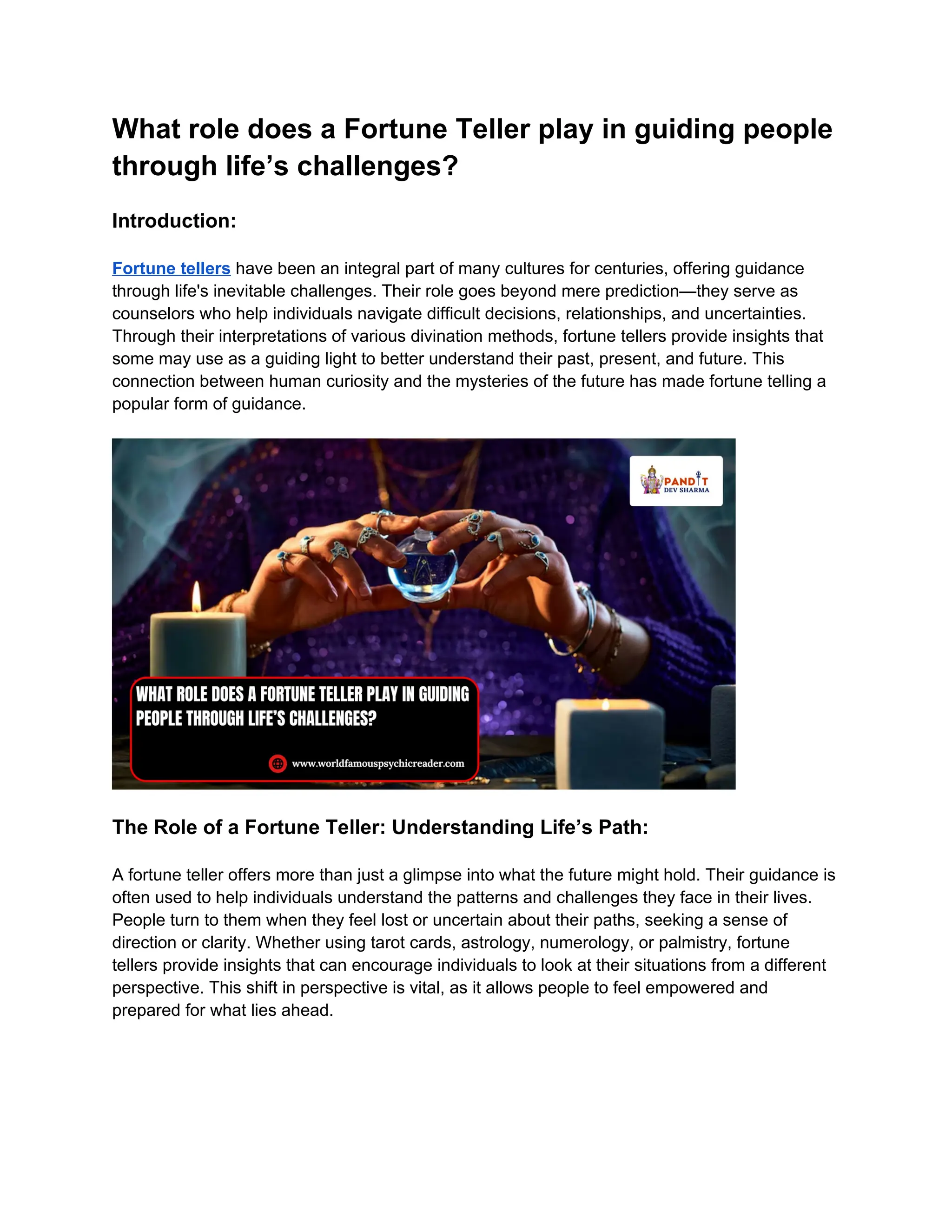 What role does a Fortune Teller play in guiding people through life’s ...