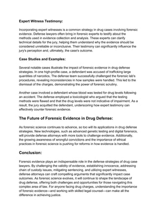 What role does forensic evidence play in the defense strategies of drug ...