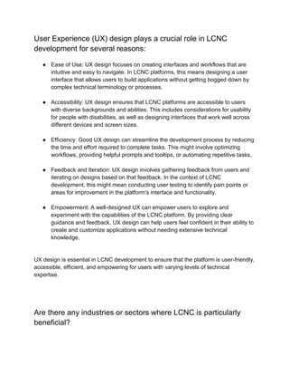 What role does user experience (UX) design play in LCNC development ...