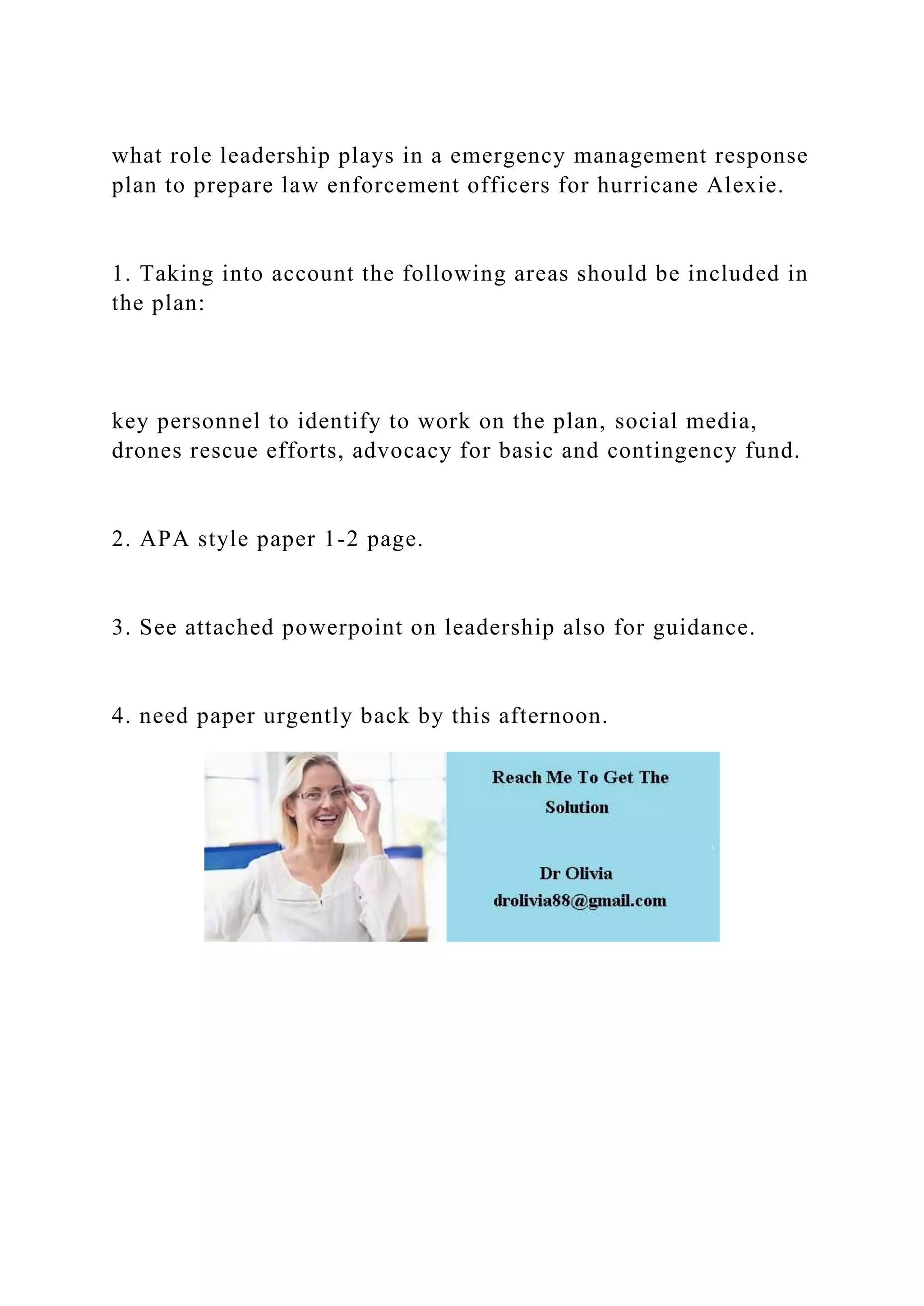 what role leadership plays in a emergency management response plan t.docx