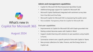 What's New in Copilot for Microsoft 365 August 2024 | PPT
