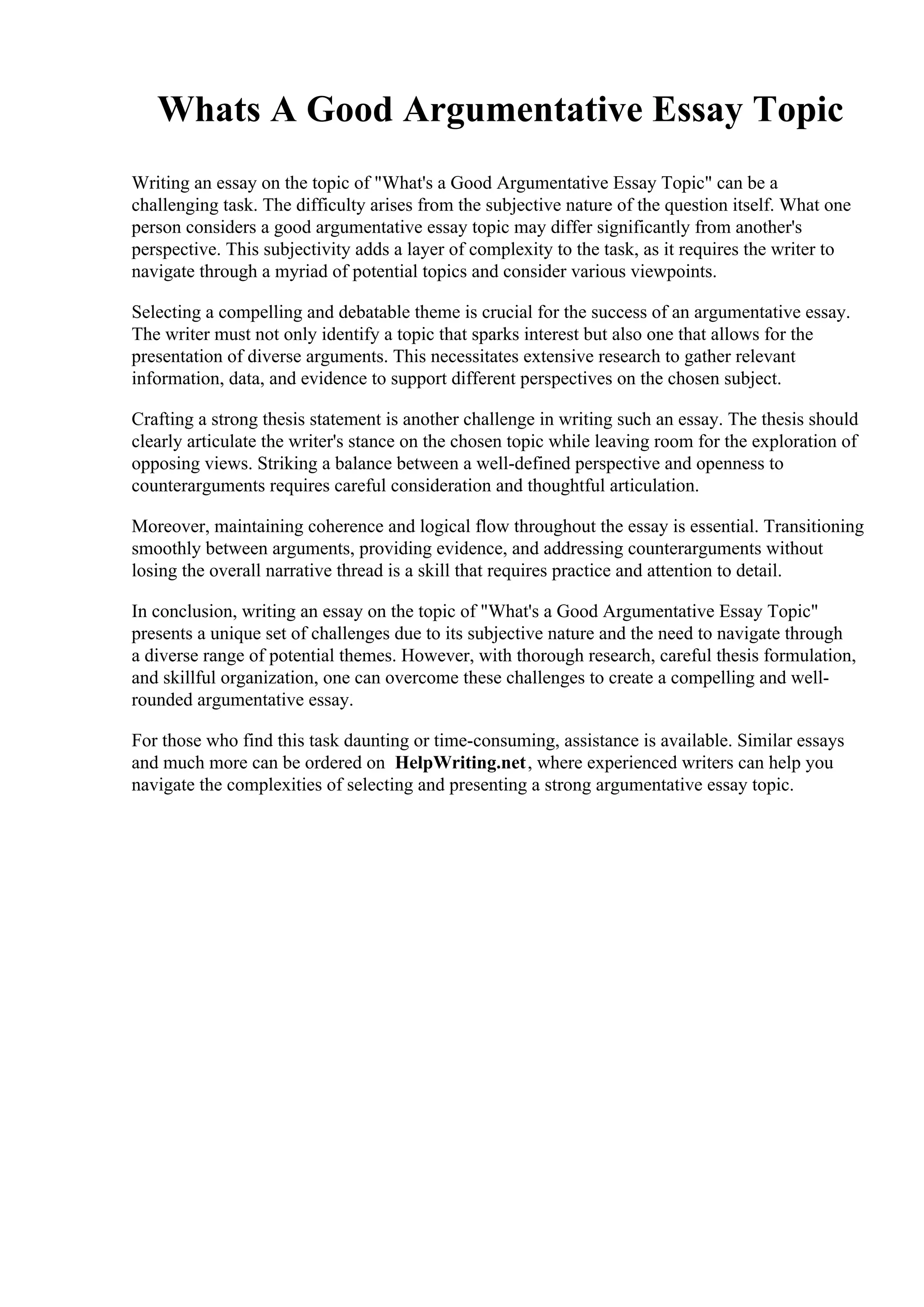 Whats A Good Argumentative Essay Topic | PDF