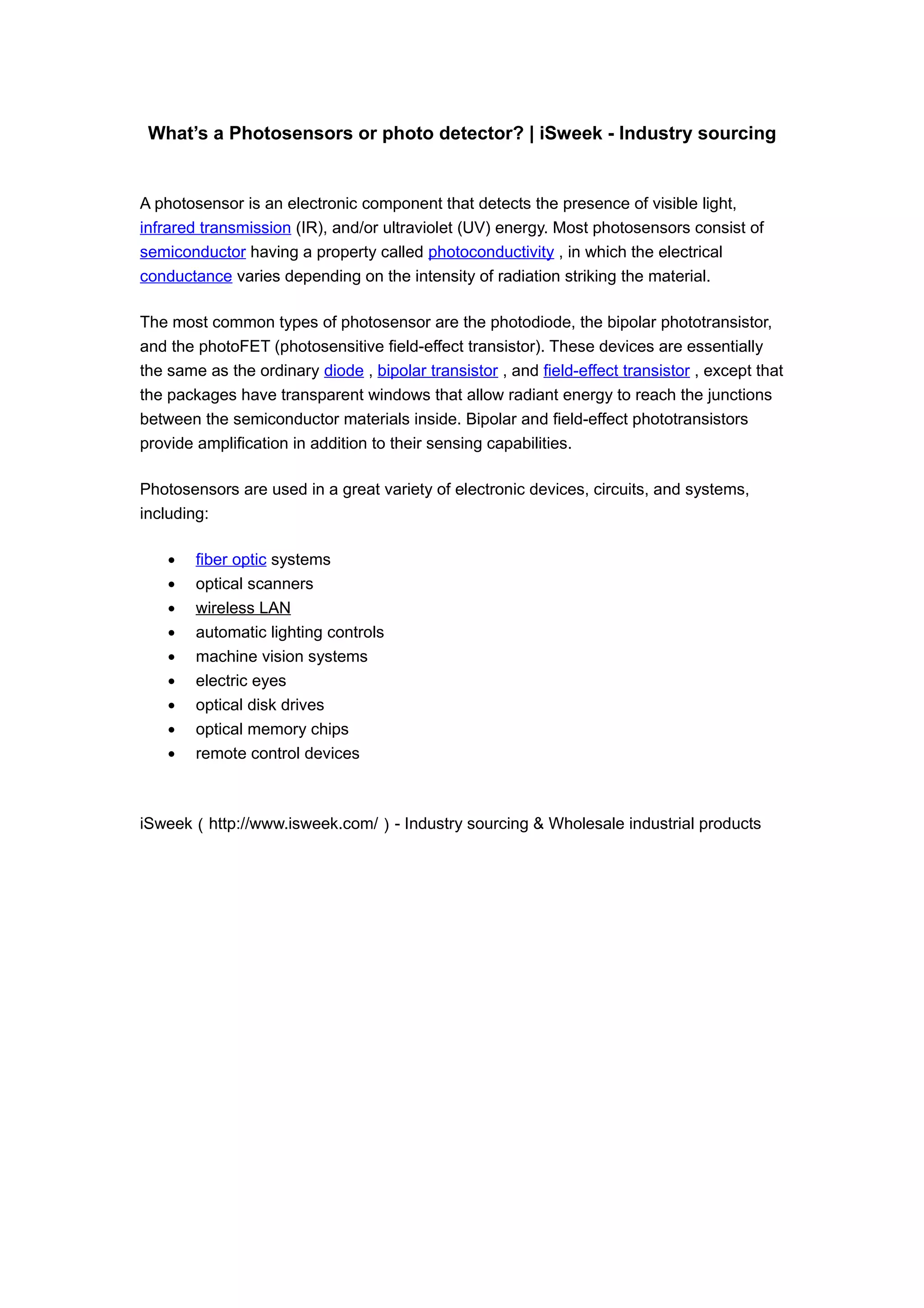 What’s a photosensors or photo detector | PDF