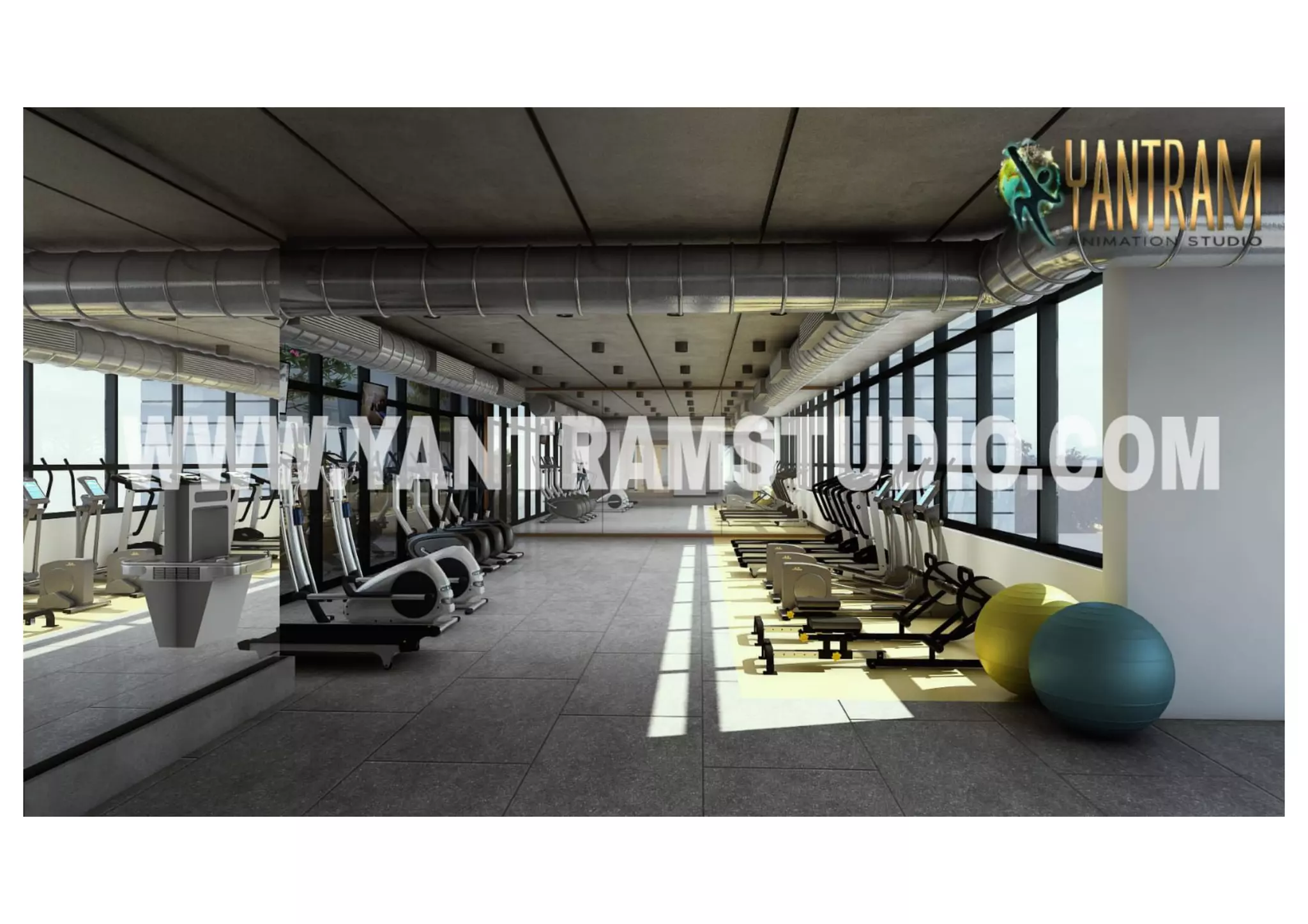 Photorealistic Interior Rendering of Fitness Gym by 3d architectural ...
