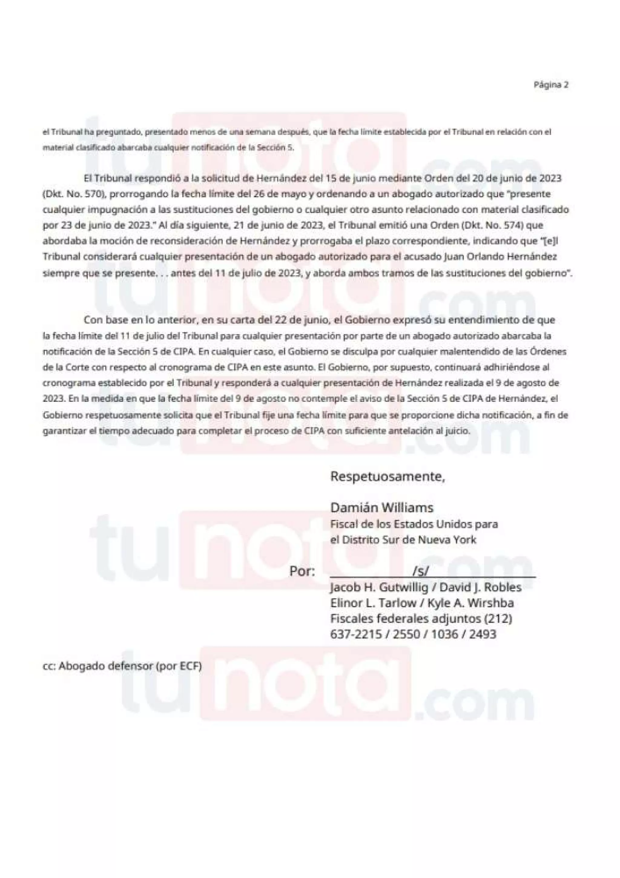 Carta de Fiscales de EEUU a Juez Kevin Castel | PDF