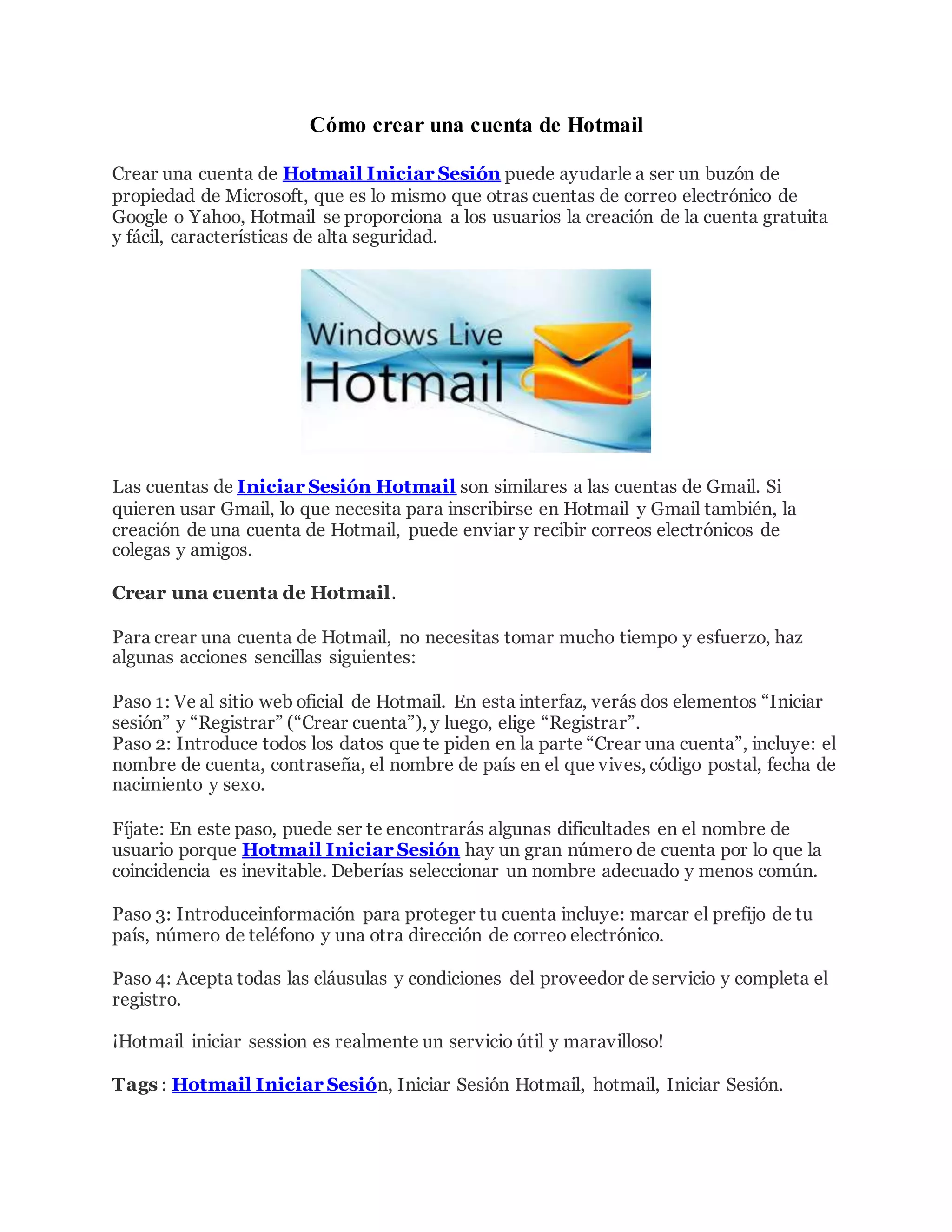 Cómo crear una cuenta de Hotmail | PDF