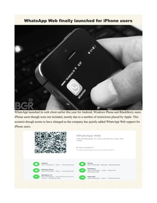 WhatsApp Web finally launched for iPhone users | Latest WhatsApp News | PDF