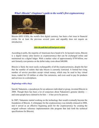 What’s bitcoin a beginner’s guide to the world’s first cryptocurrency | PDF