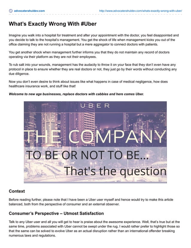 Whats exactly wrong with Uber - Legal Issues in Marketplace Services Business Model | PDF