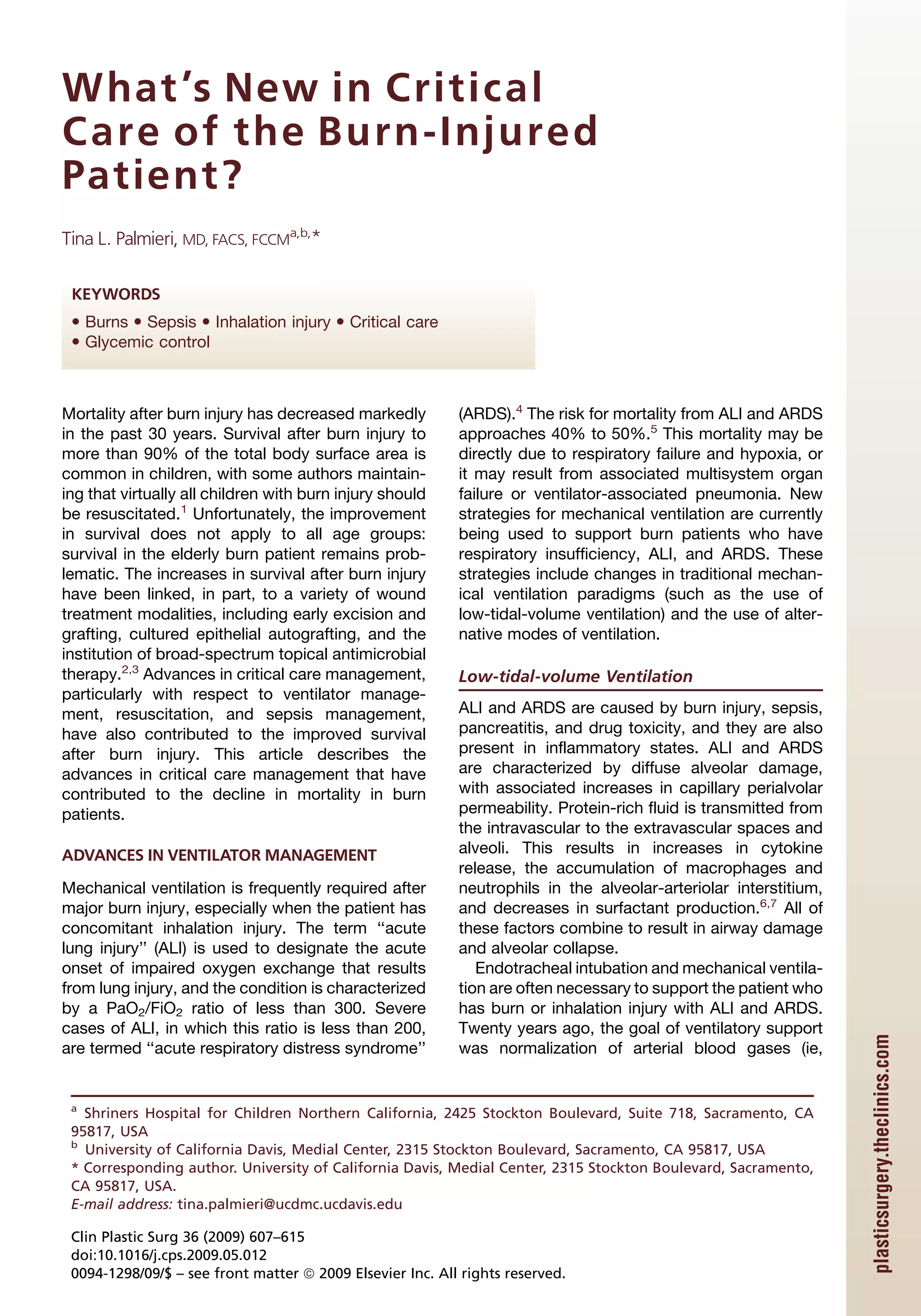 What's new in critical care of the burn injured patient | PDF