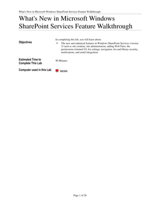Whats New In Microsoft Windows Share Point Services Feature Walkthrough | PDF
