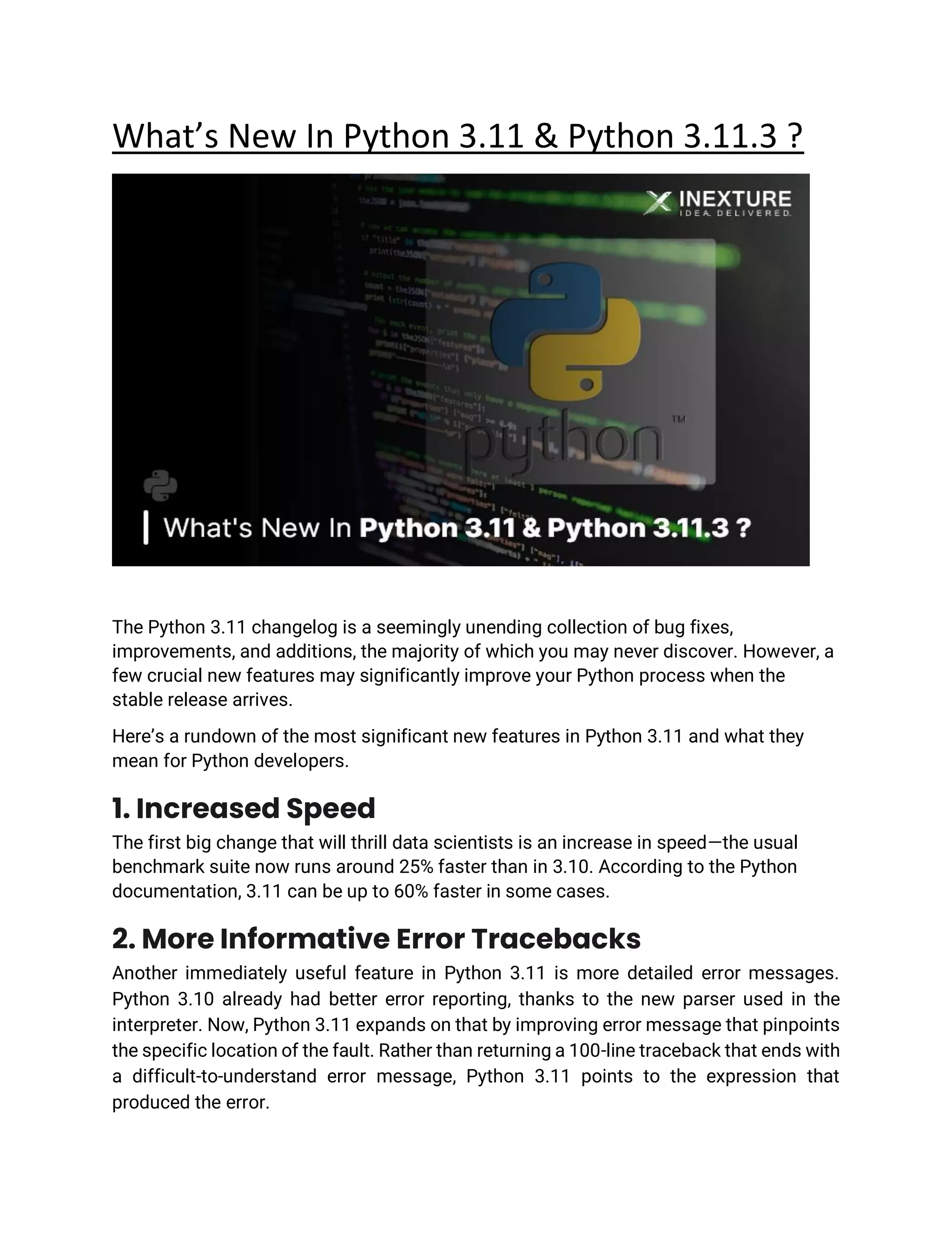 What’s New In Python 3.11 & Python 3.11.3 ? | PDF