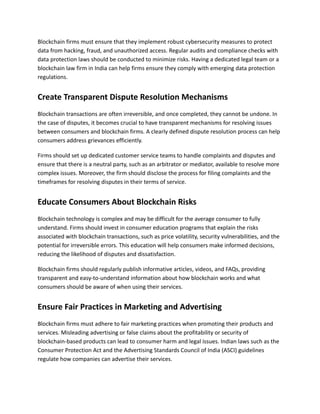 What Steps Should Blockchain Firms Take to Ensure Consumer Protection Under Indian Law? | PDF