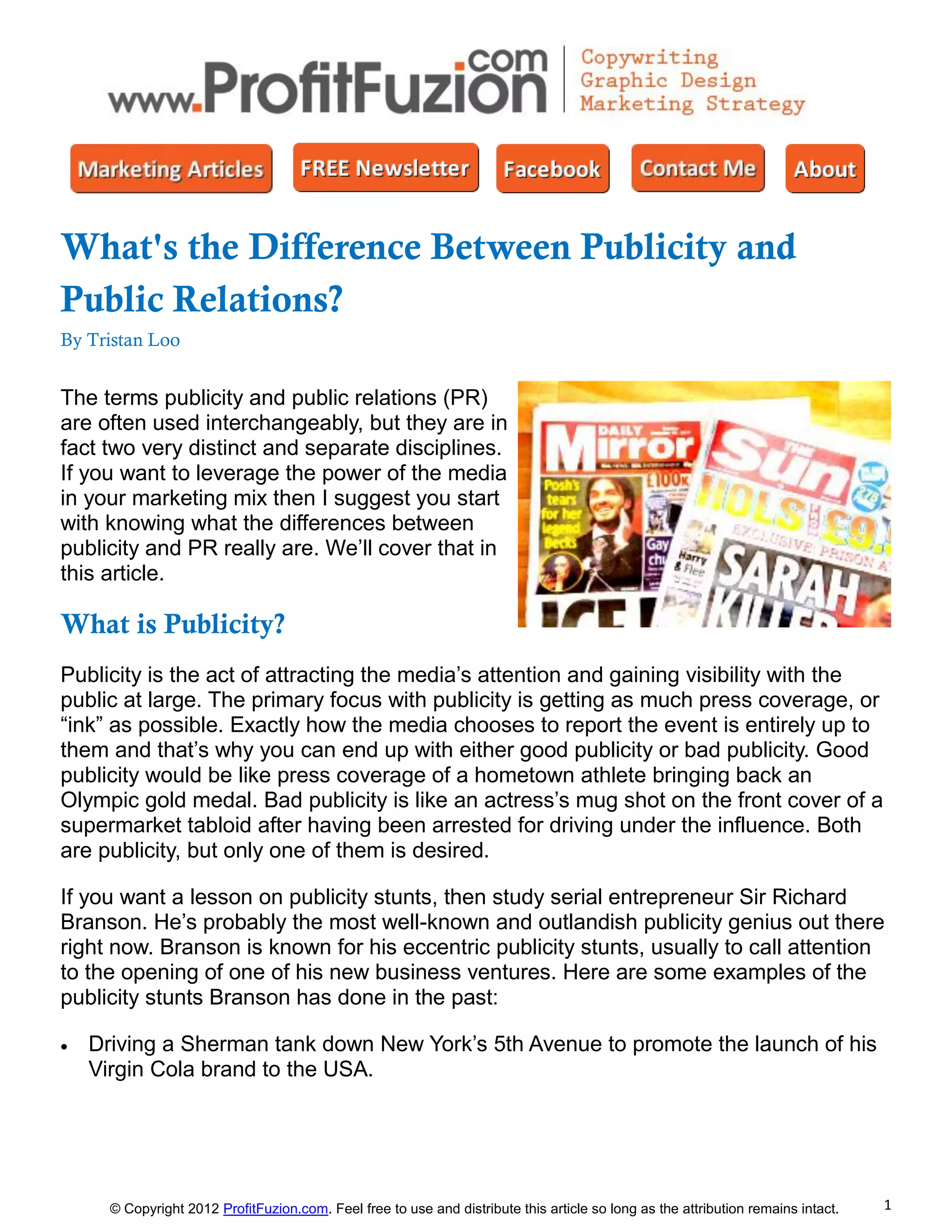 What's the Difference Between Publicity and Public Relations? | PDF