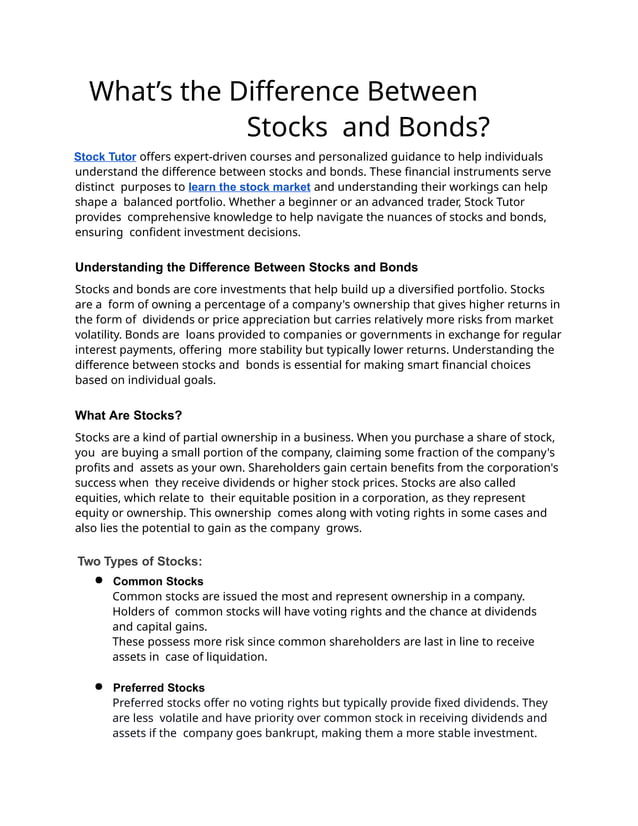 What’s the Difference Between Stocks and Bonds_ - Google Docs.pptx | Free Download