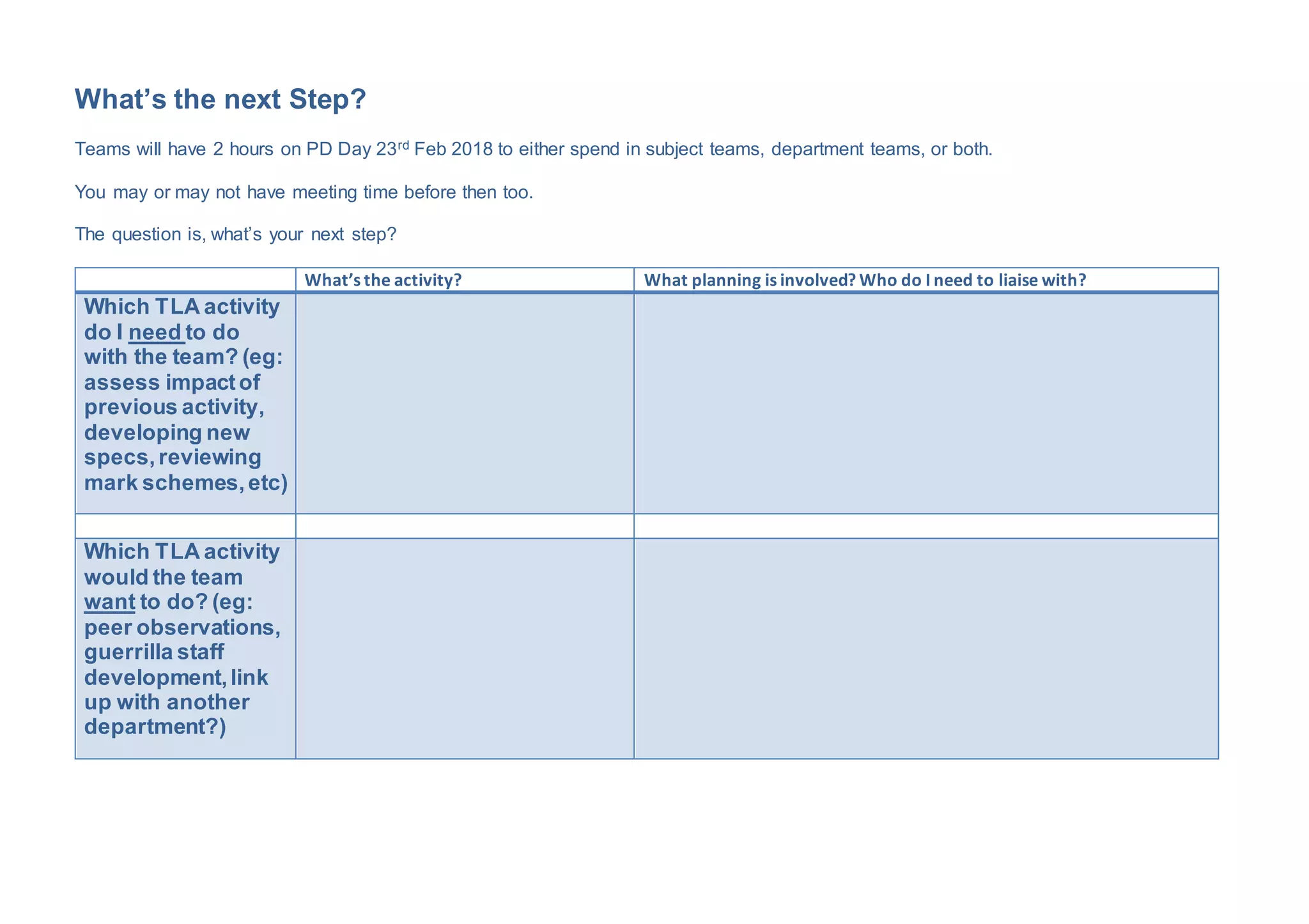 Whats the next step activity sheet | DOCX