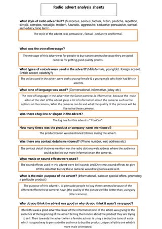 Radio Analysis Sheet ( canon) | PDF