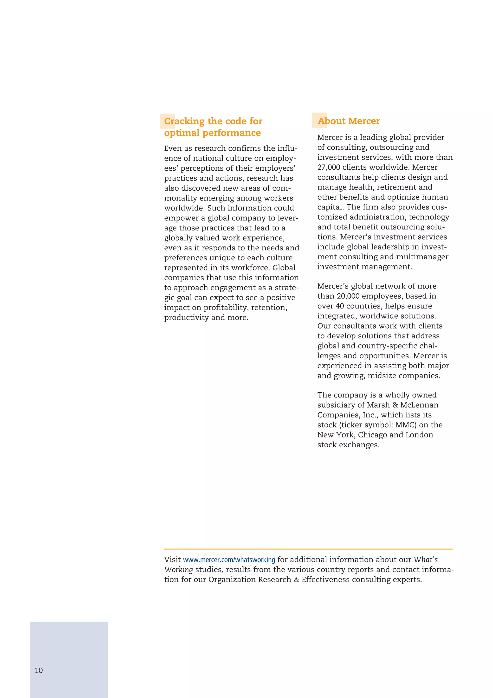 Mercer: What's Working Research on Employee Engagement | PDF