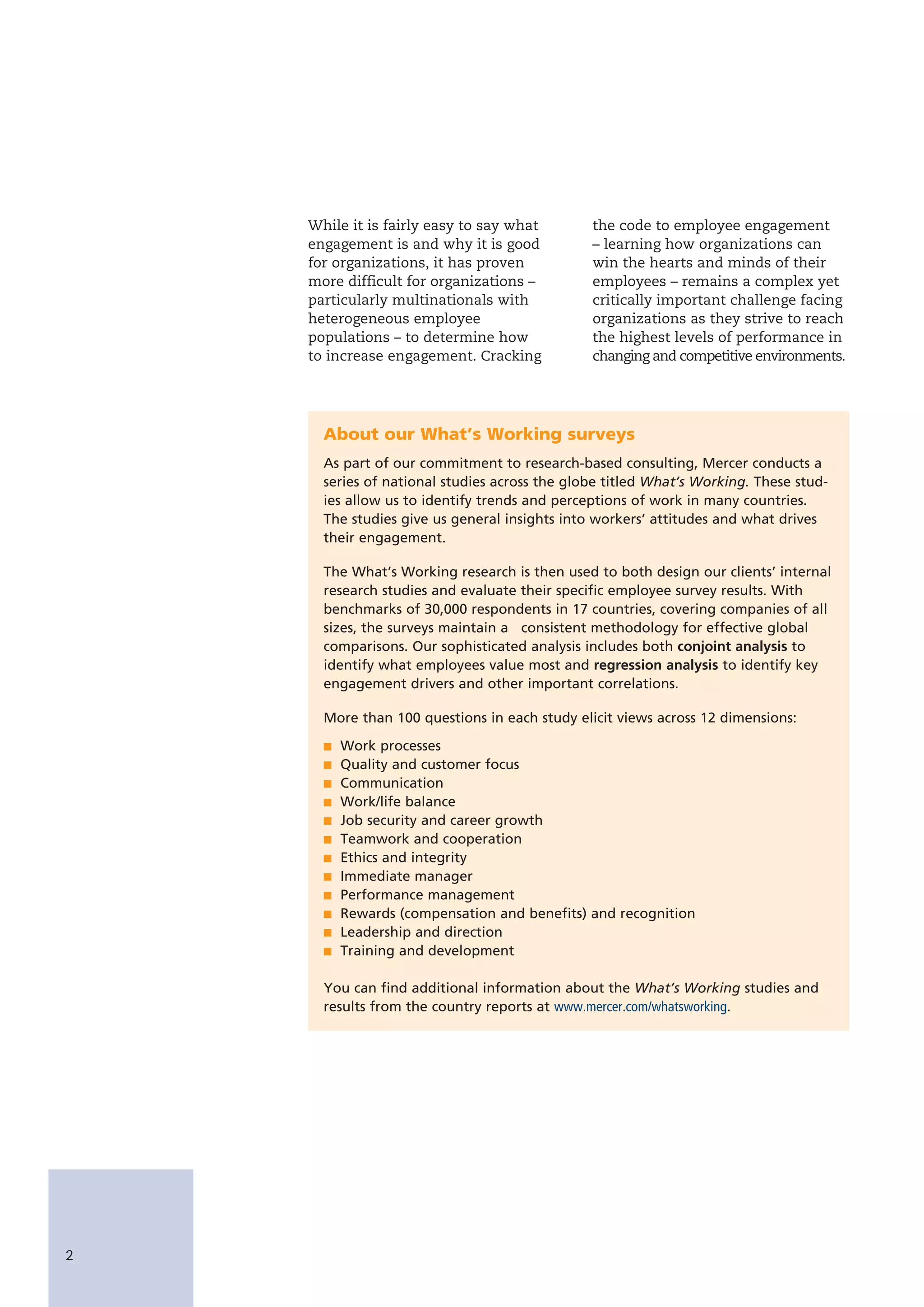 Mercer: What's Working Research on Employee Engagement | PDF