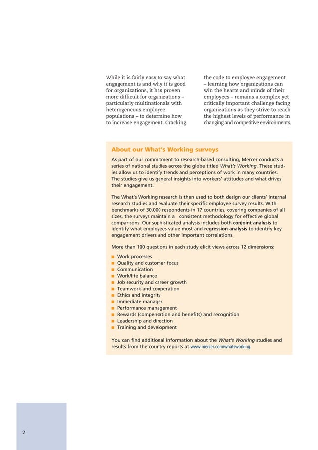 Mercer: What's Working Research on Employee Engagement | PDF
