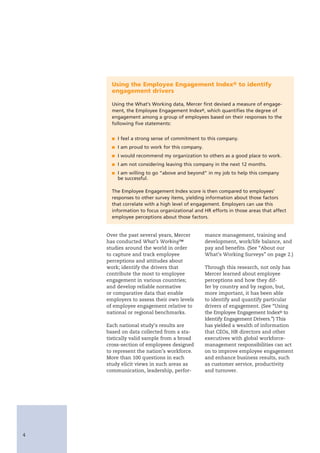 Mercer: What's Working Research on Employee Engagement | PDF
