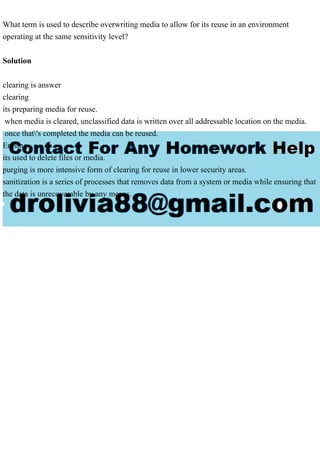 What term is used to describe overwriting media to allow for its reu.pdf