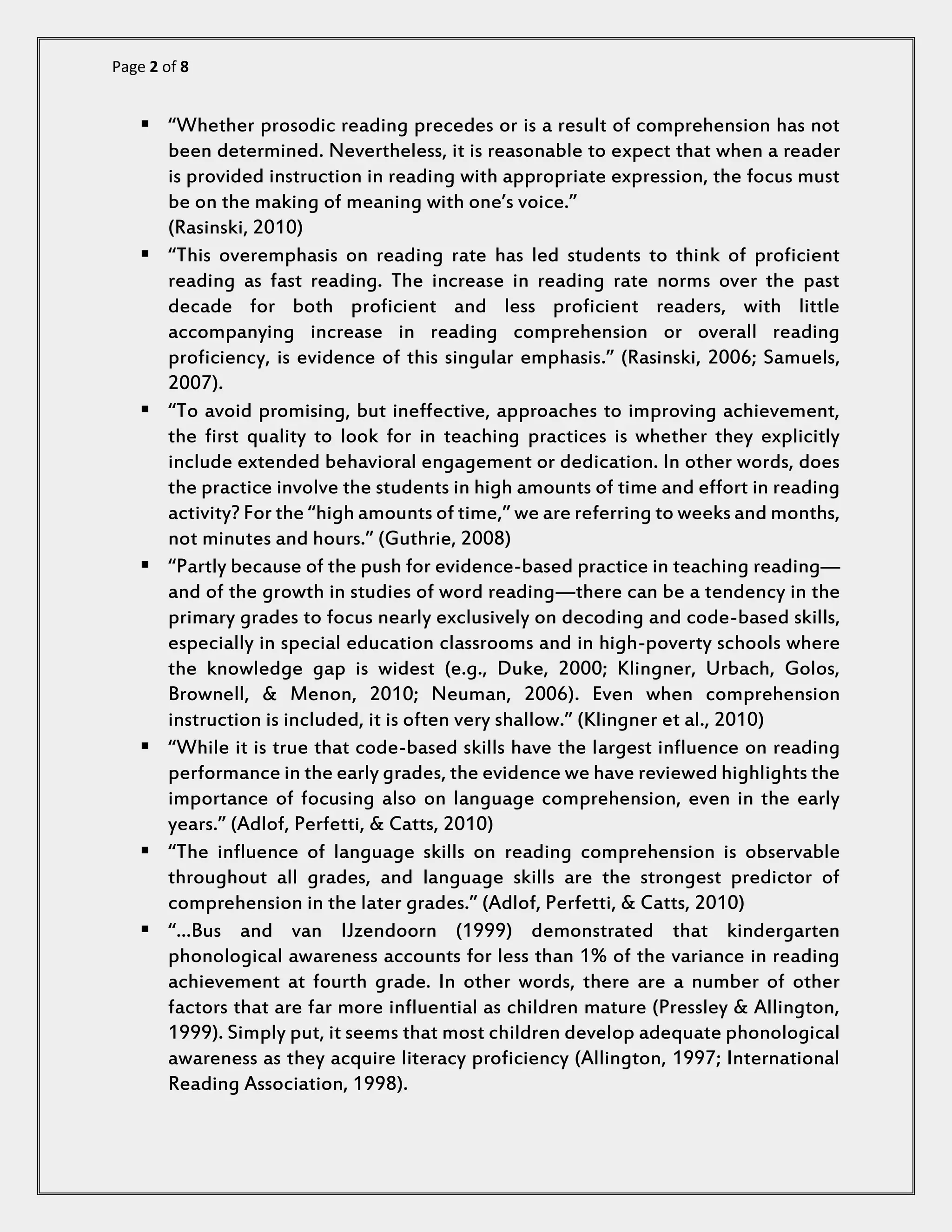 What the Research says about Reading | PDF