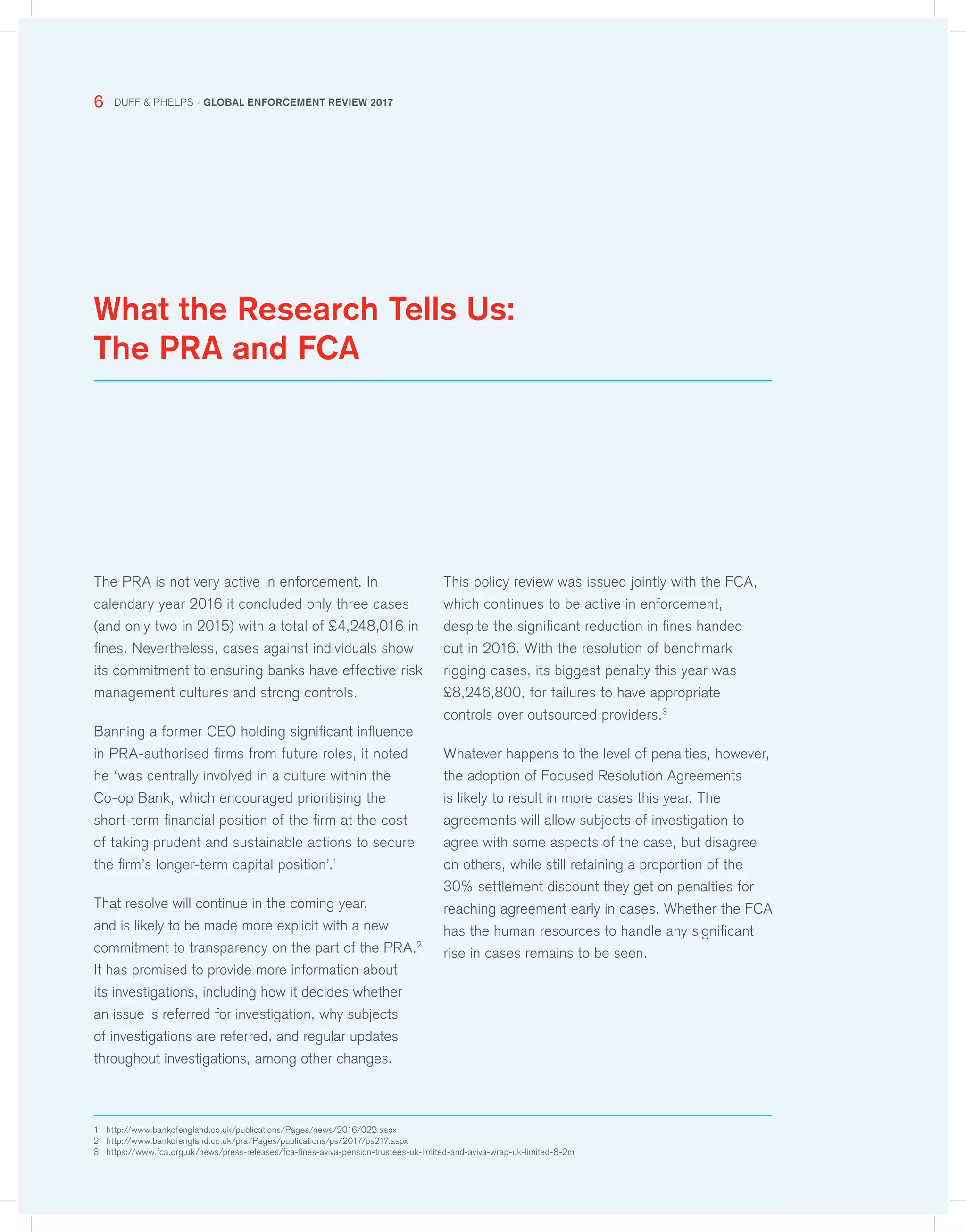 What the Research Tells Us: The PRA and FCA | PDF