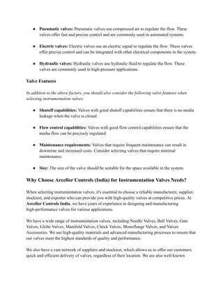 What to Consider When Selecting Instrumentation Valves_ - Arcellor Controls India.pdf