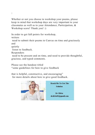 What to DoWrite two lyric poems, one conforming to a specif.docx