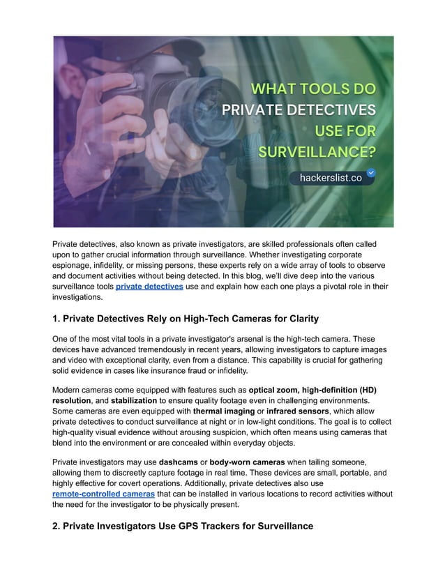 What Tools Do Private Detectives Use for Surveillance | PDF