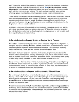 What Tools Do Private Detectives Use for Surveillance | PDF