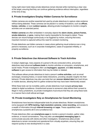 What Tools Do Private Detectives Use for Surveillance | PDF