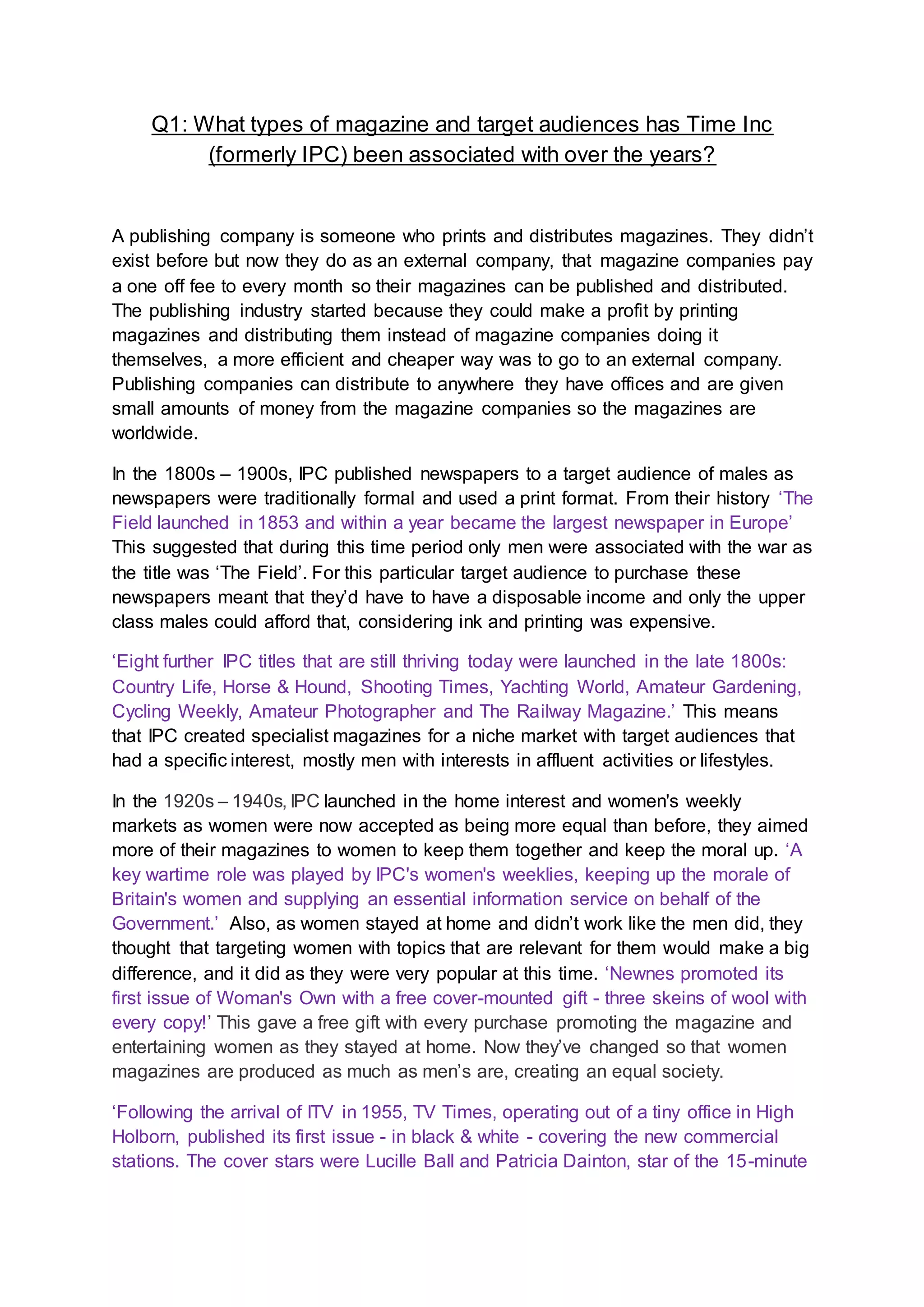 What types of magazine and target audiences has time inc | DOCX