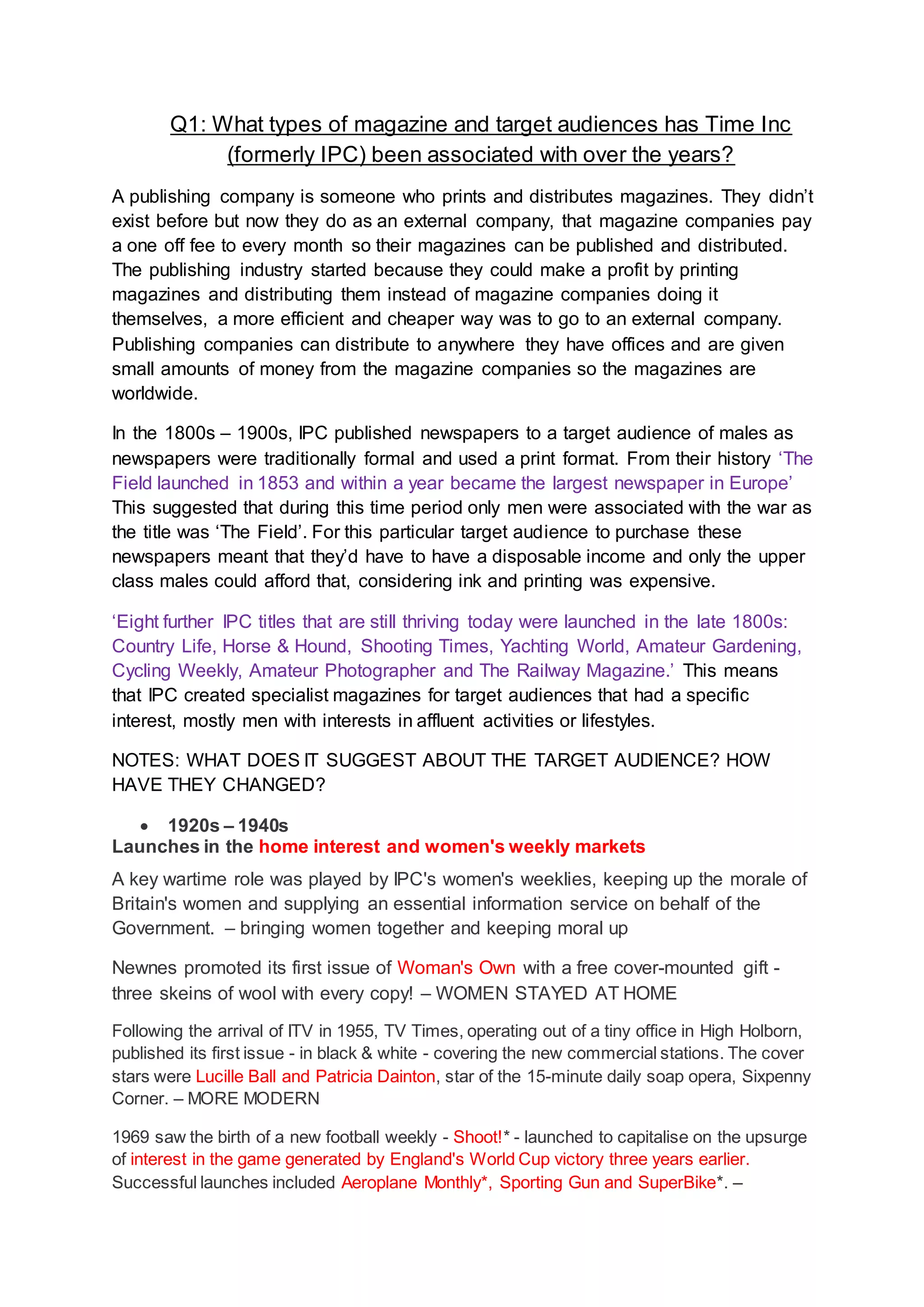 What types of magazine and target audiences has time inc | DOCX