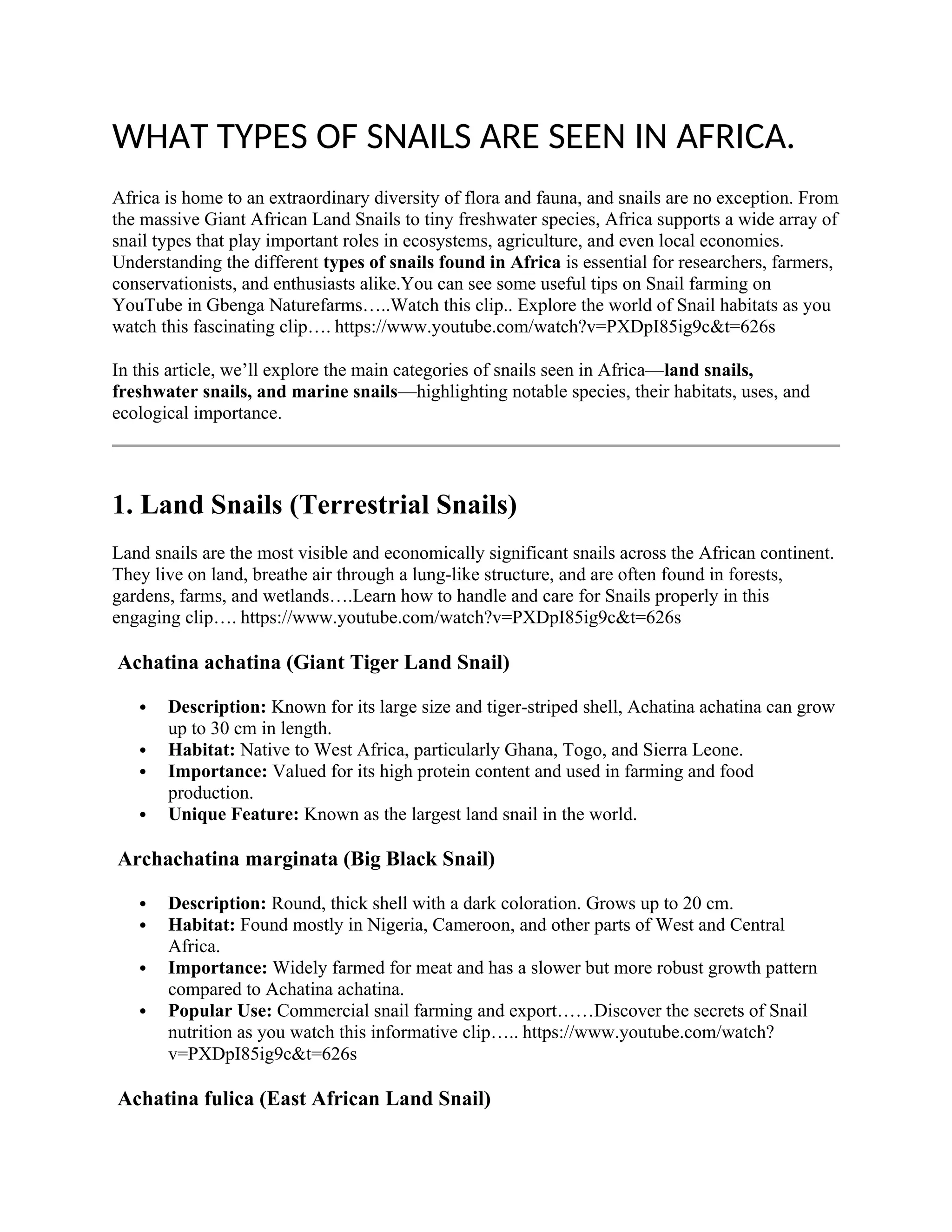 WHAT TYPES OF SNAILS ARE SEEN IN AFRICA........docx