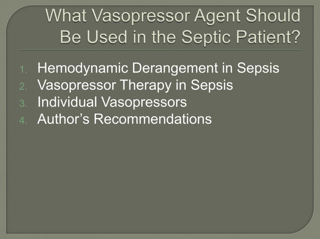 Vasopressors in Sepsis | PPT