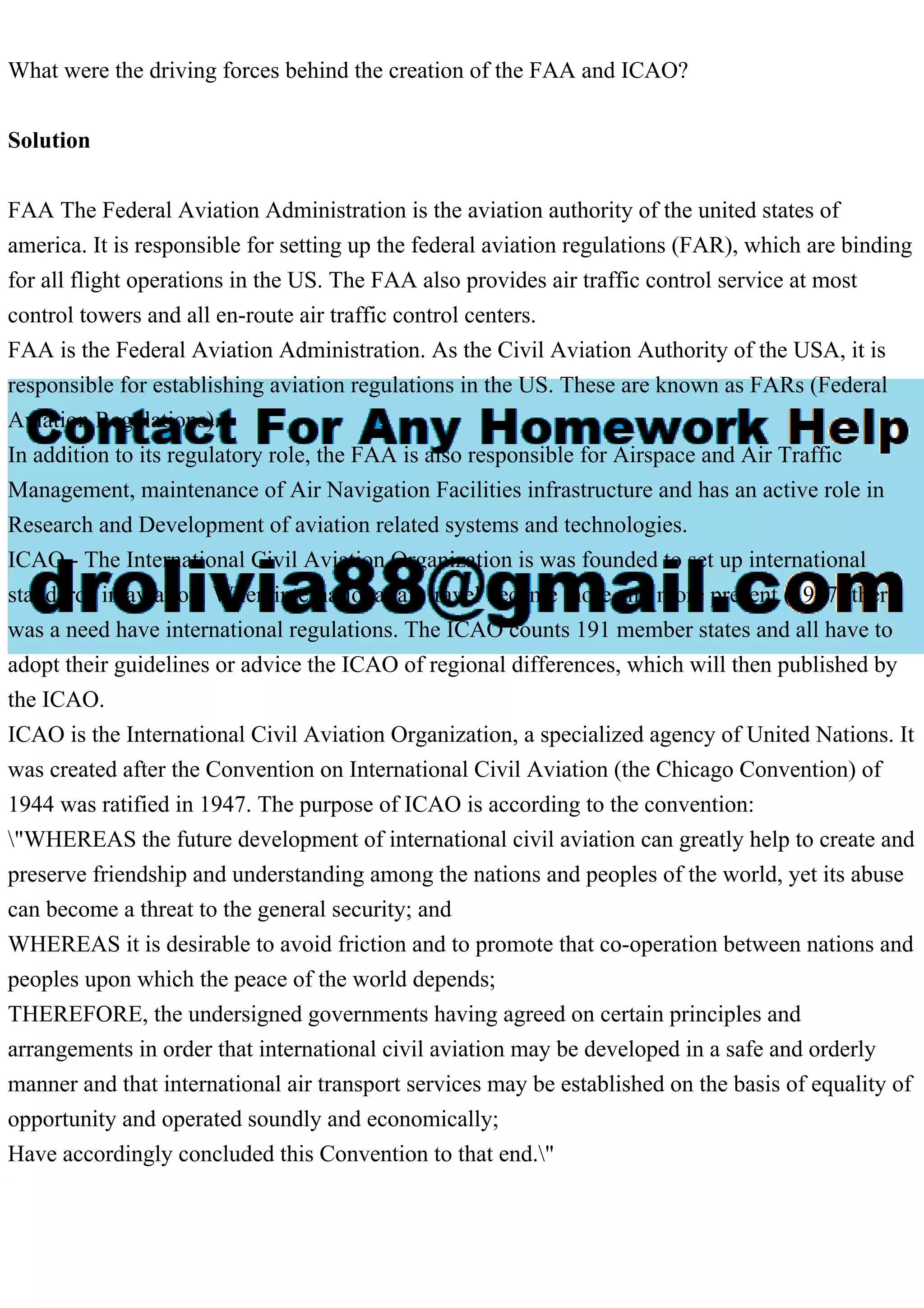 What were the driving forces behind the creation of the FAA and ICAO.pdf