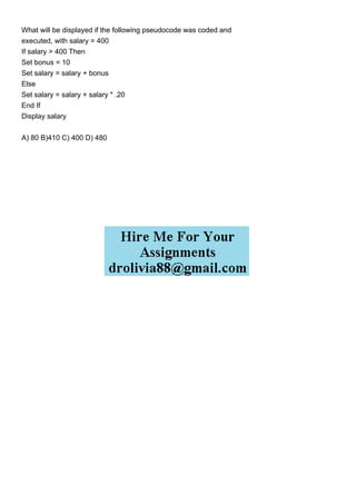 What will be displayed if the following pseudocode was coded.pdf