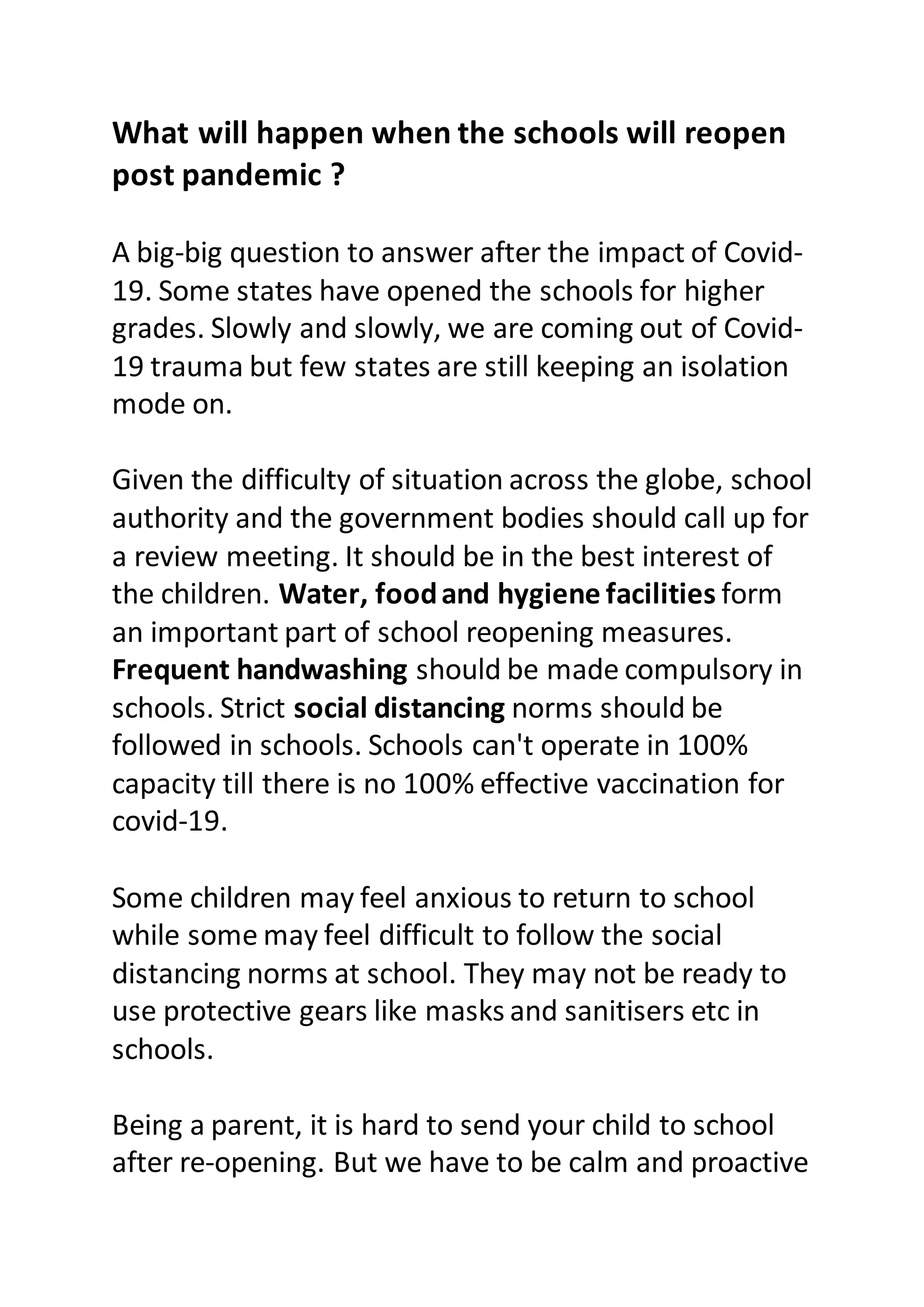 What will happen when the schools will reopen post pandemic | PDF