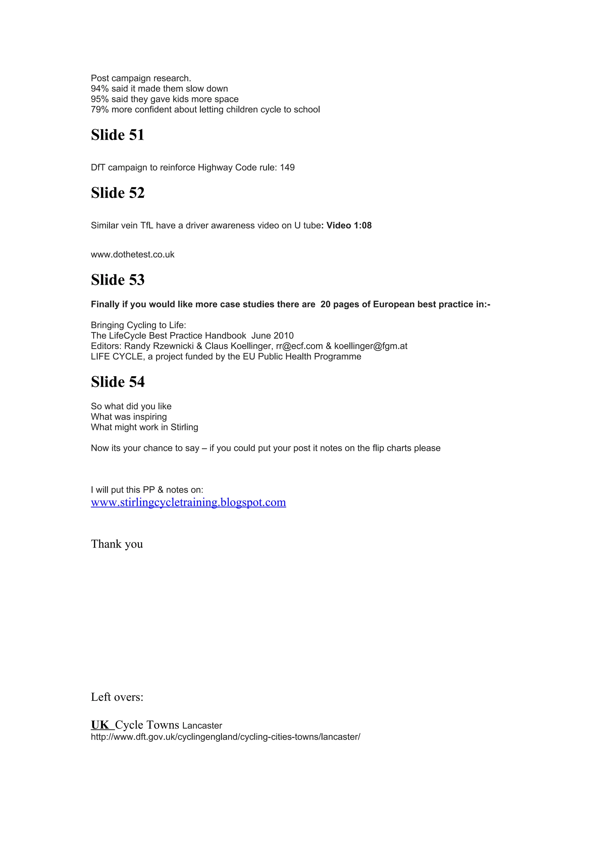 Speaking notes for What works well power point presentation | DOC