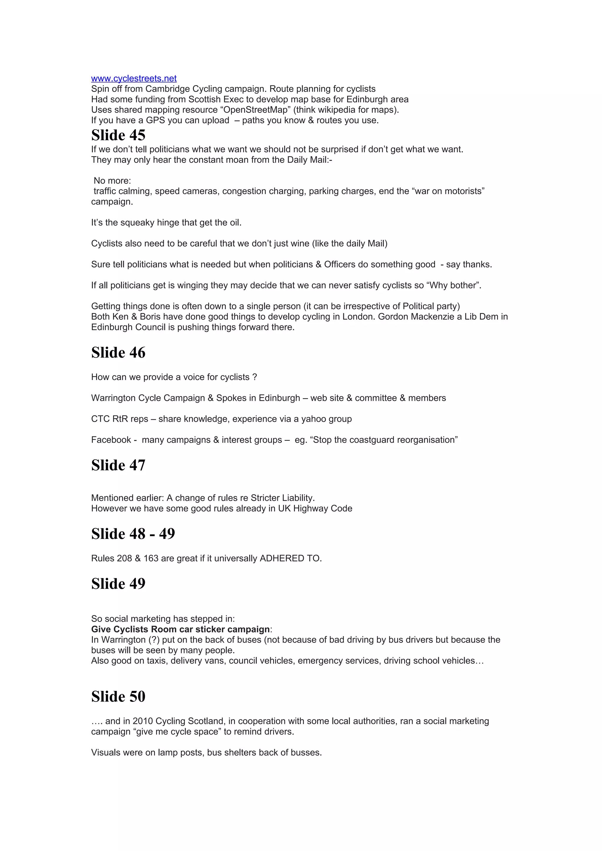 Speaking notes for What works well power point presentation | DOC