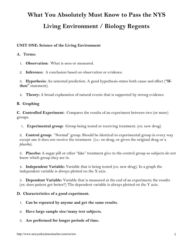 Biology - What you absolutely must know to pass the living environment ...