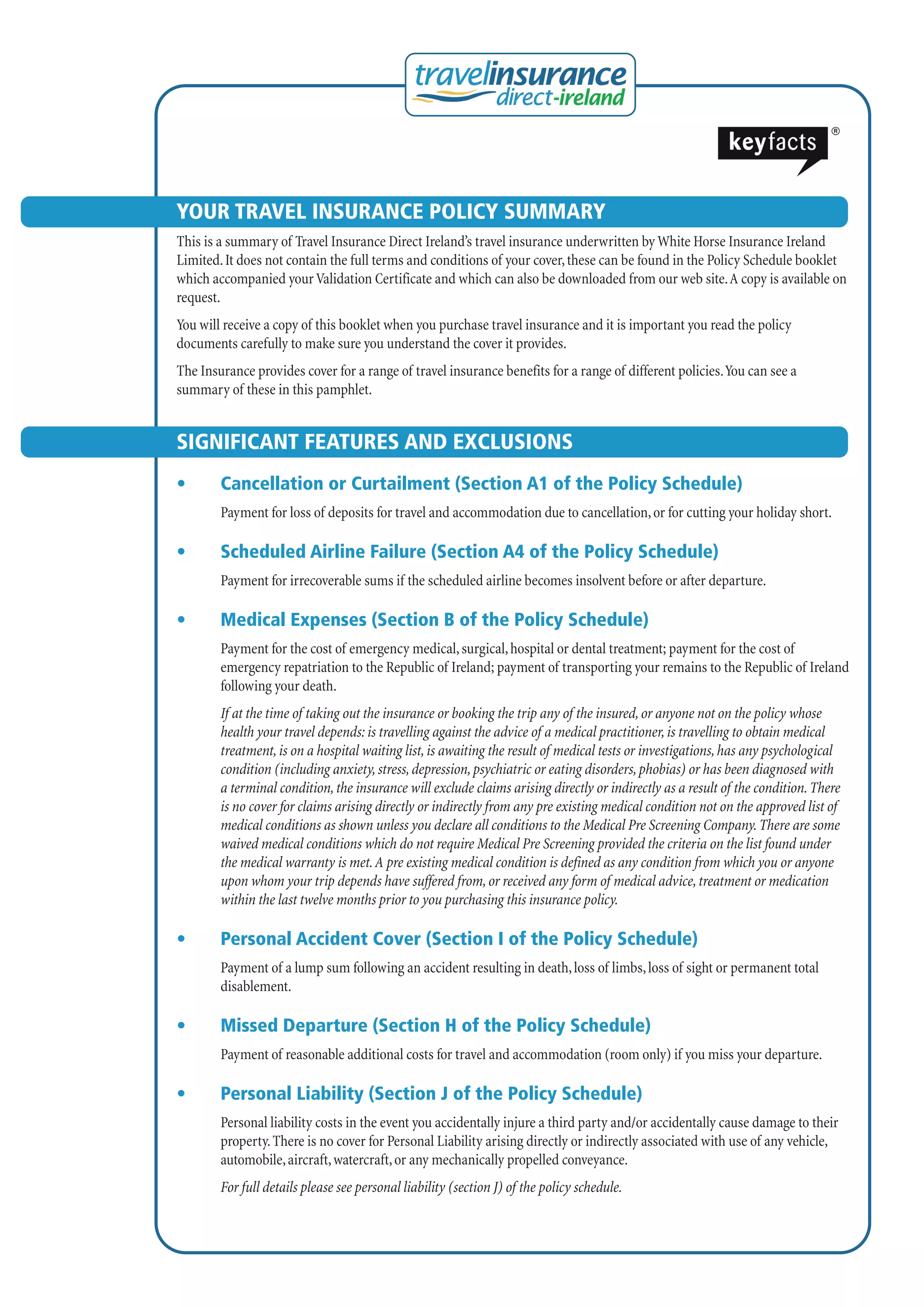 Travel Insurance Direct Ireland Policy Documents | PDF