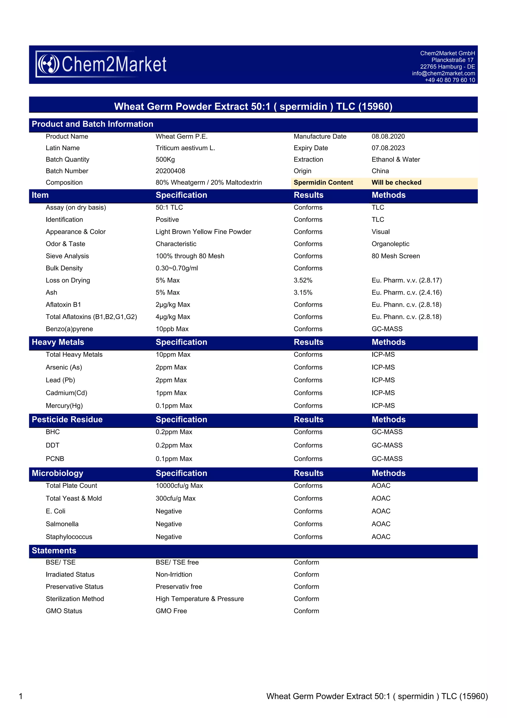Wheat germ powder extract 50 1 (spermidin) C2M | PDF