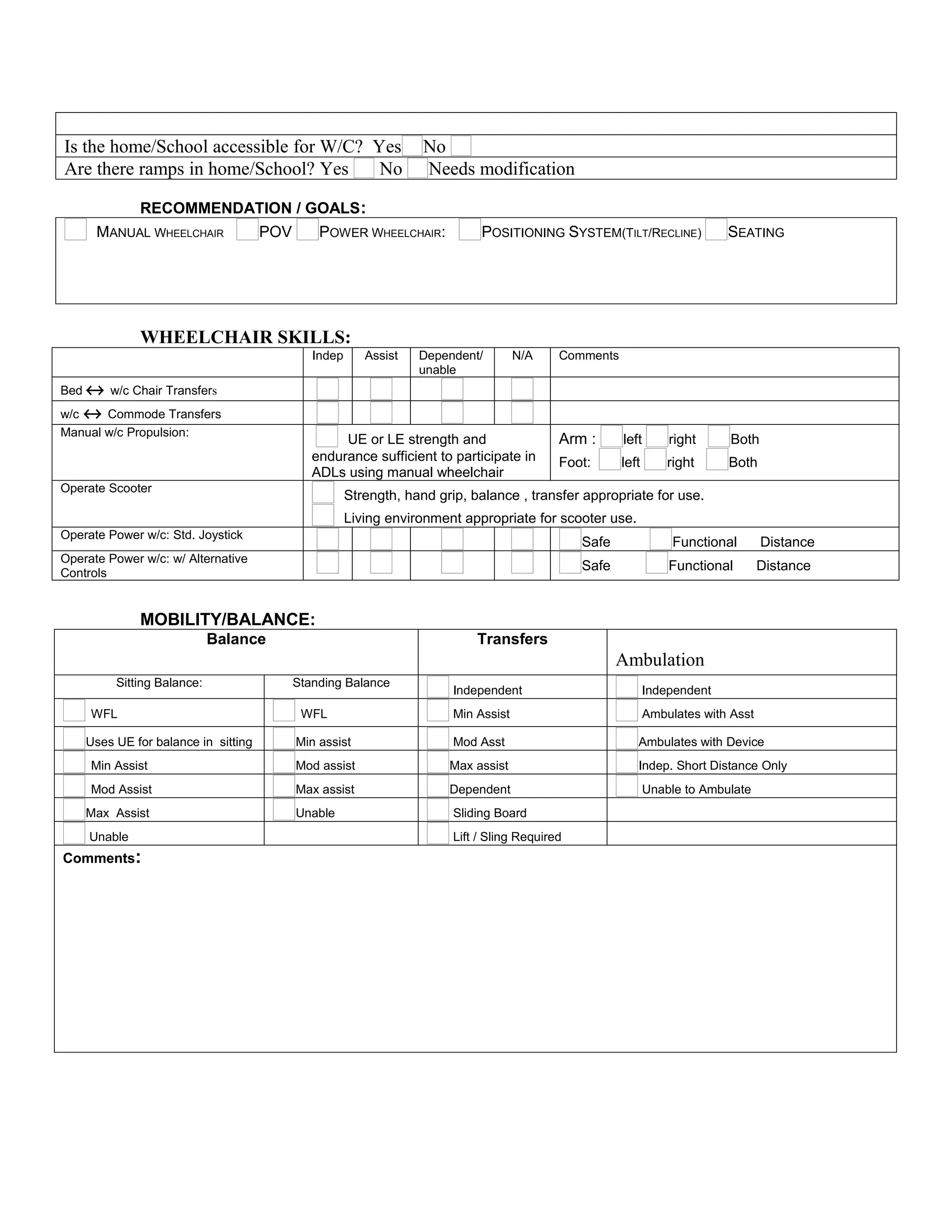 Wheel chair assessment Form | DOC