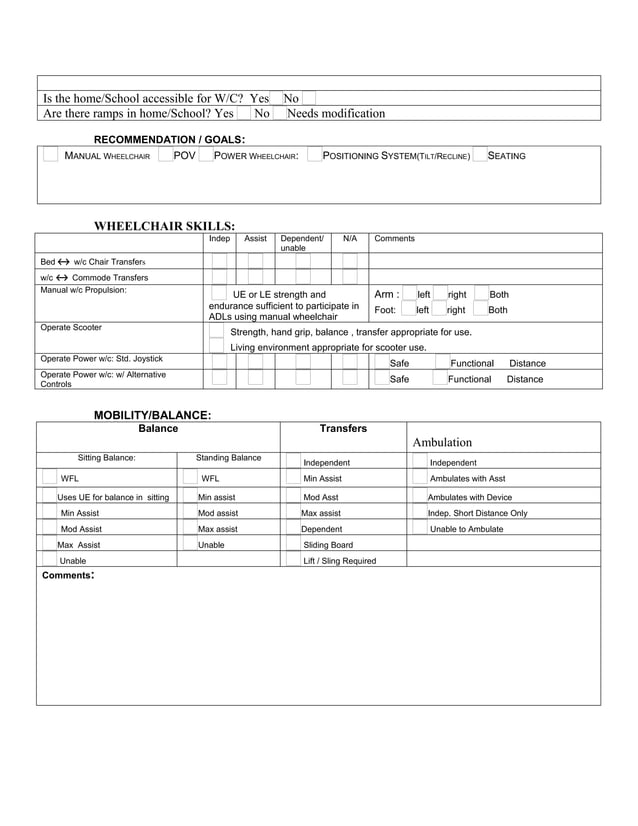 Wheel chair assessment Form | DOC