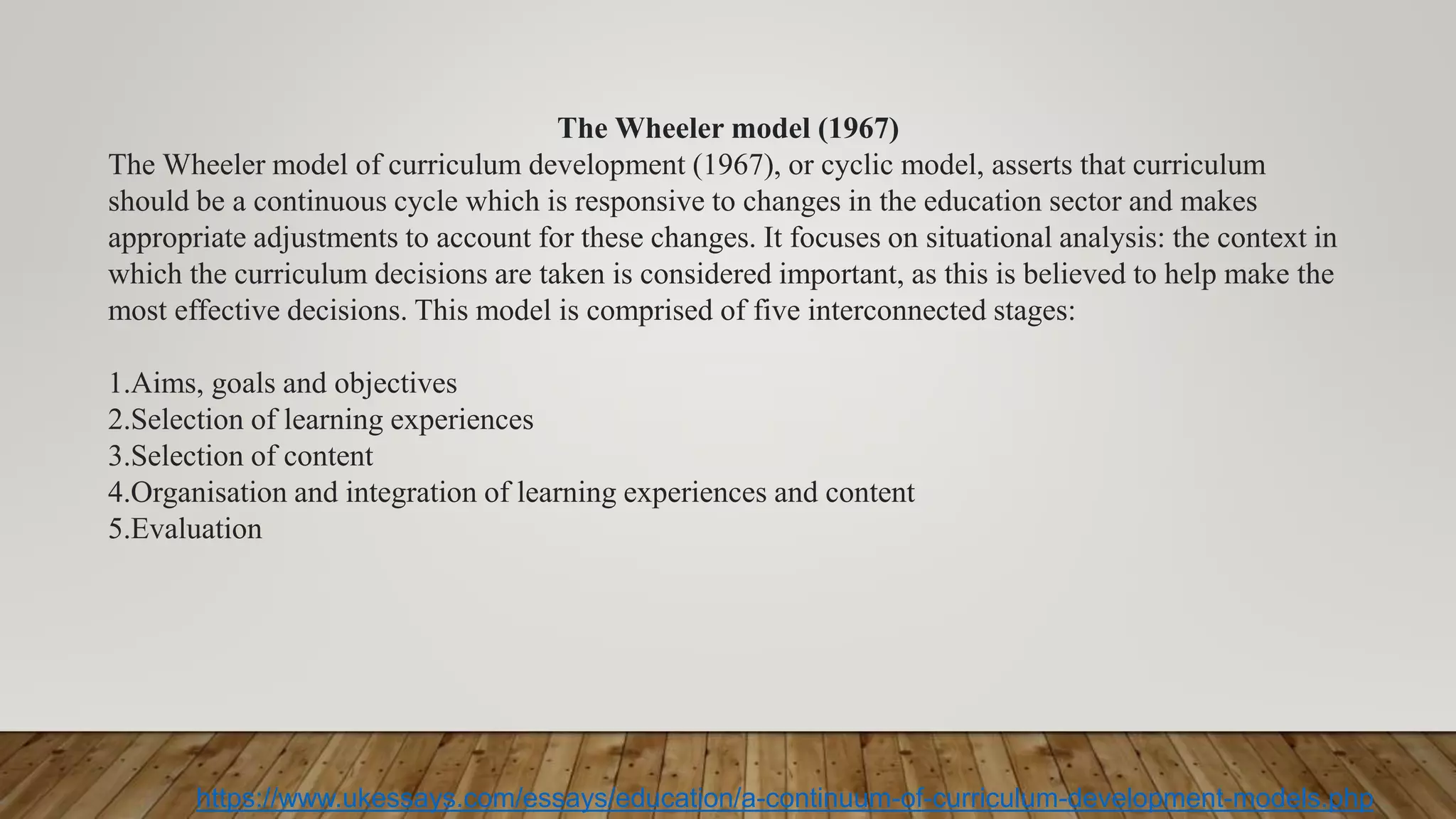 Wheeler’s model of curriculum development | PPT